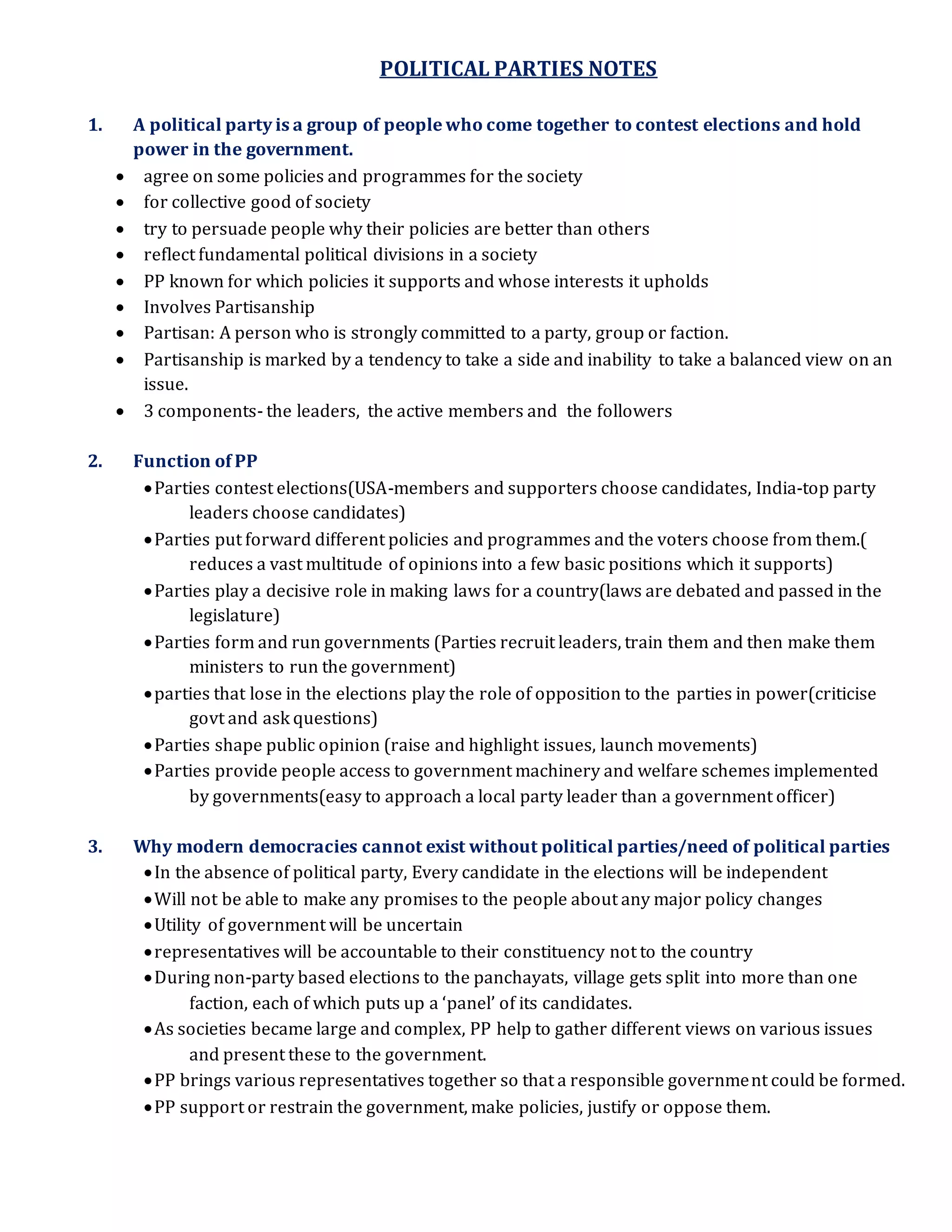Notes on political parties_Grade 10 | DOCX
