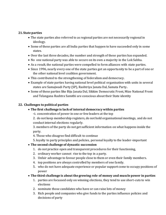 Notes on political parties_Grade 10 | DOCX