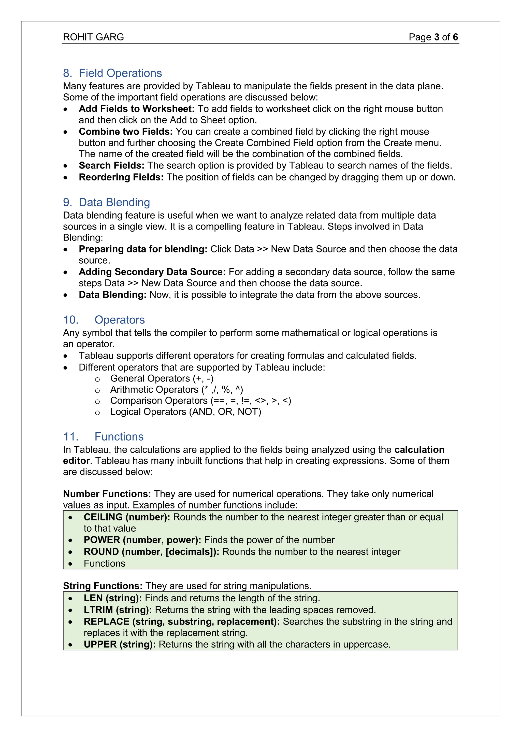 Lecture Notes on Tableau for Data & Analytics | PDF
