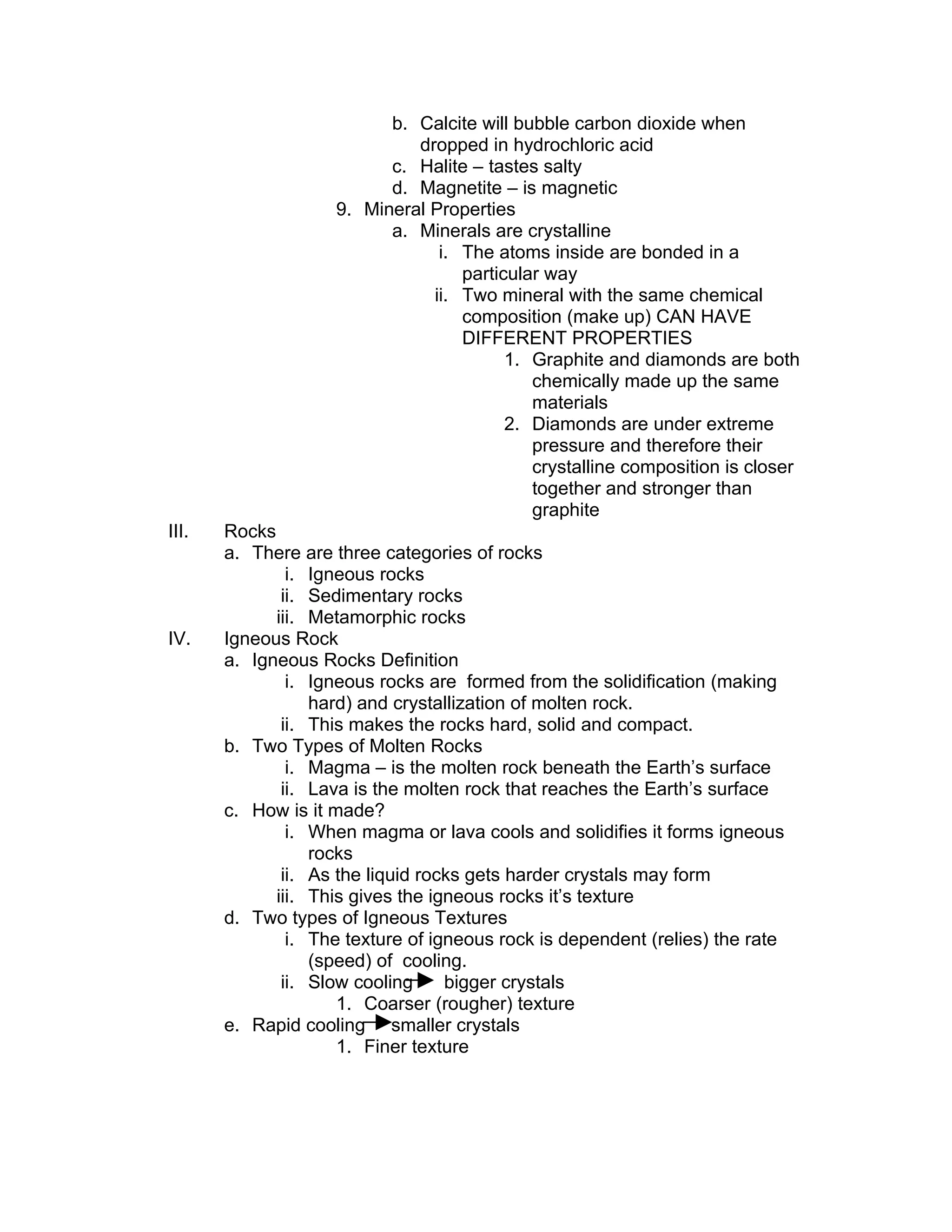 Notes rocks minerals | DOC
