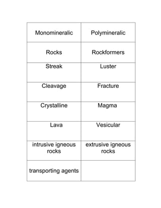 Notes rocks minerals | DOC