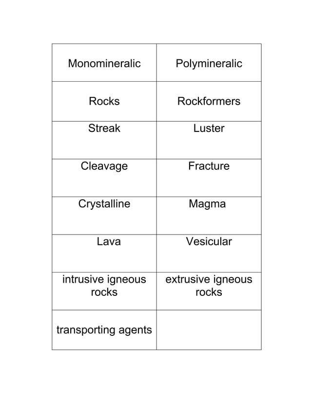 Notes rocks minerals | DOC