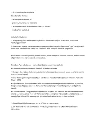 Science Guide activity about the particles of matter | PDF