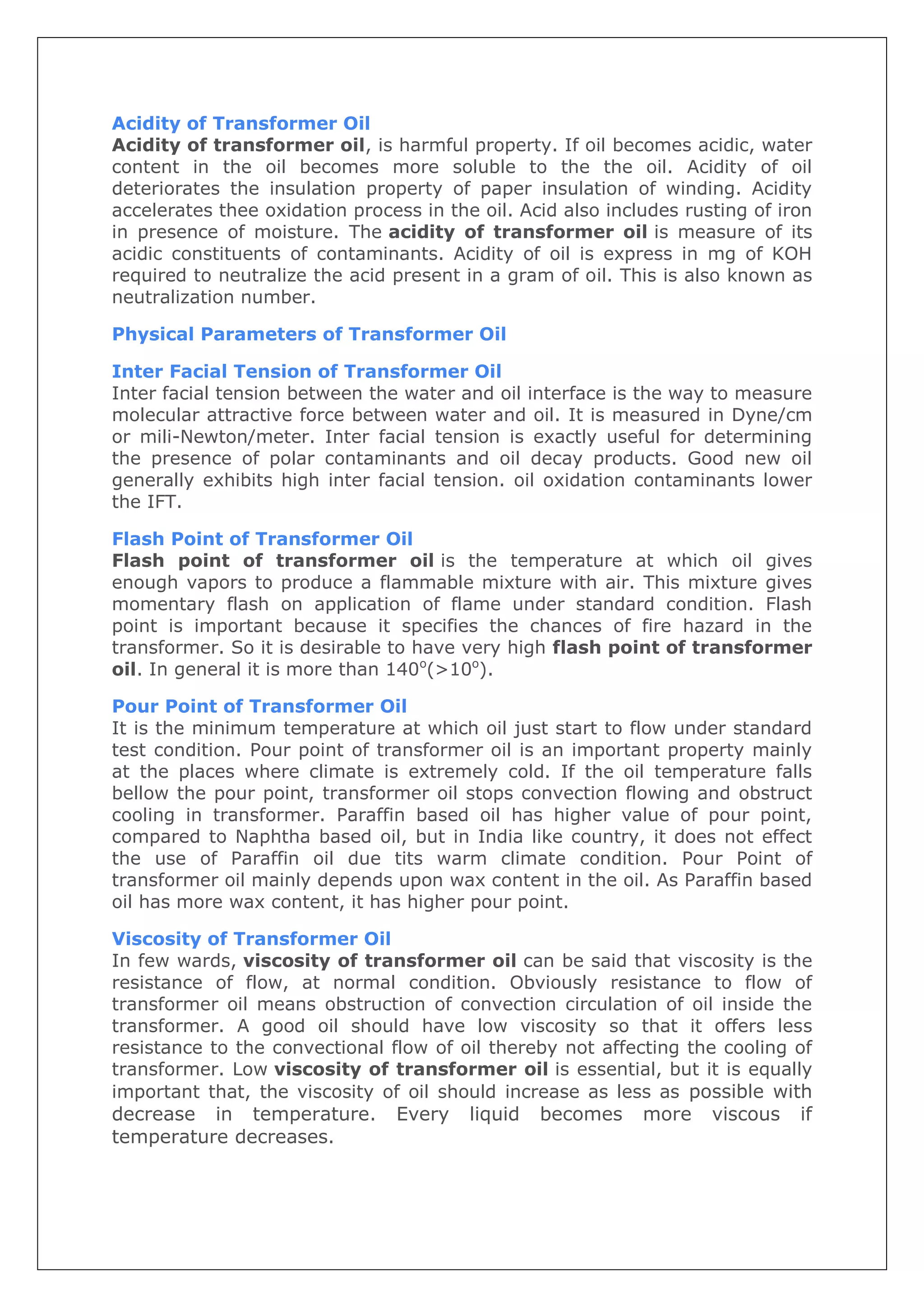 Notes transformer oil | PDF