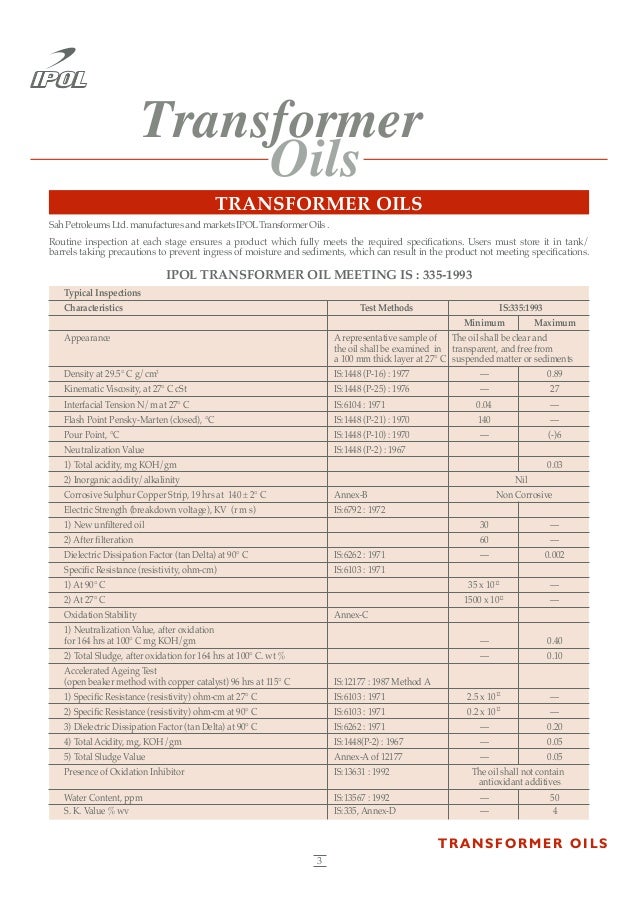 Notes transformer oil