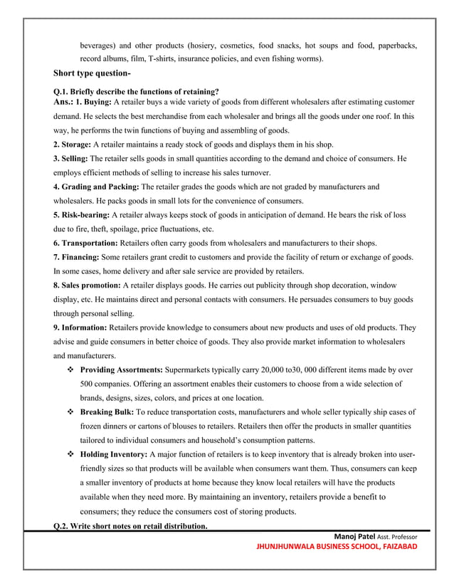NOTES RETAIL AND DISTRIBUTION MANAGEMENT | PDF
