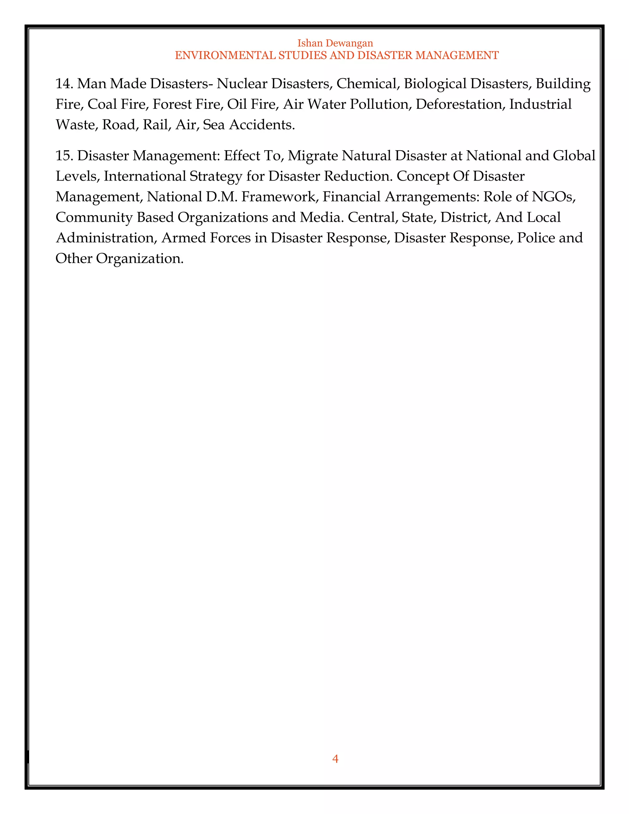 Environmental studies and disaster management notes AFOR5221 | PDF