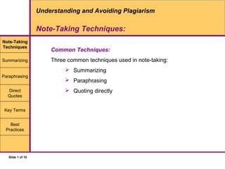 Note-Taking Techniques | PPT
