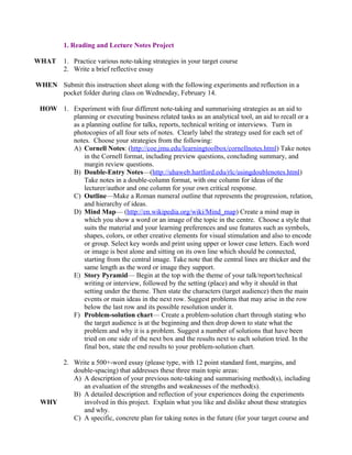 Notetaking activity (1) | DOC | Homework and Study | Education