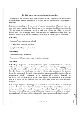 Note taking and note making by Sohail Ahmed Solangi | PDF