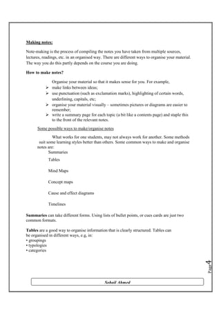 Note taking and note making by Sohail Ahmed Solangi | PDF