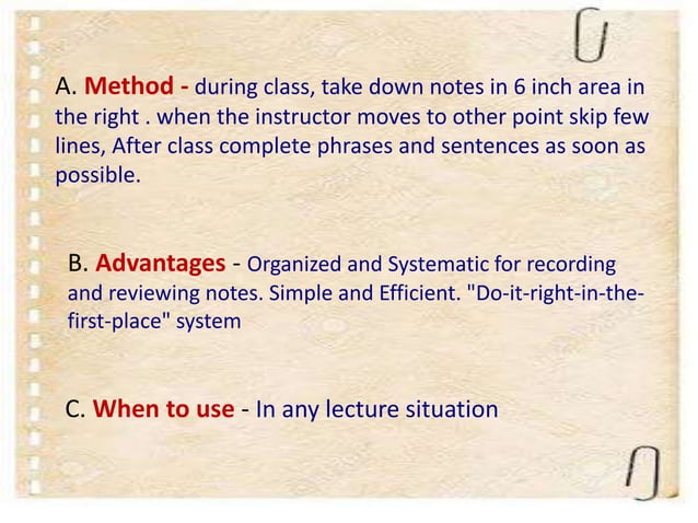 Note taking and outlining | PPTX | Education
