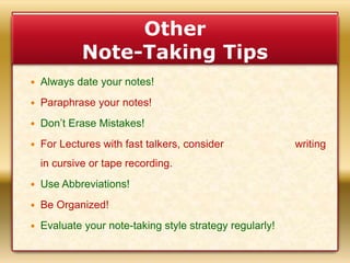 Note Taking and Study Techniques | PPTX