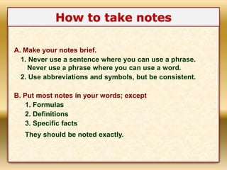 Note Taking and Study Techniques | PPTX