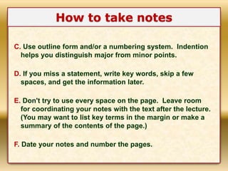 Note Taking and Study Techniques | PPTX