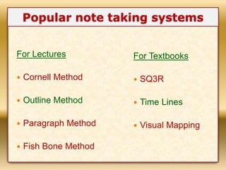 Note Taking and Study Techniques | PPTX
