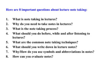 Note taking for university students | PPT