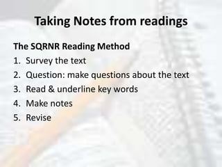 Note Taking & Reading Strategies | PPTX