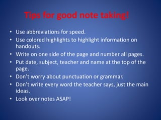 Note taking Strategies | PPTX