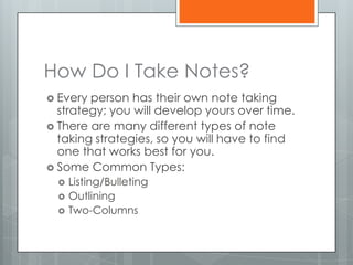 Note taking & study skills | PPTX
