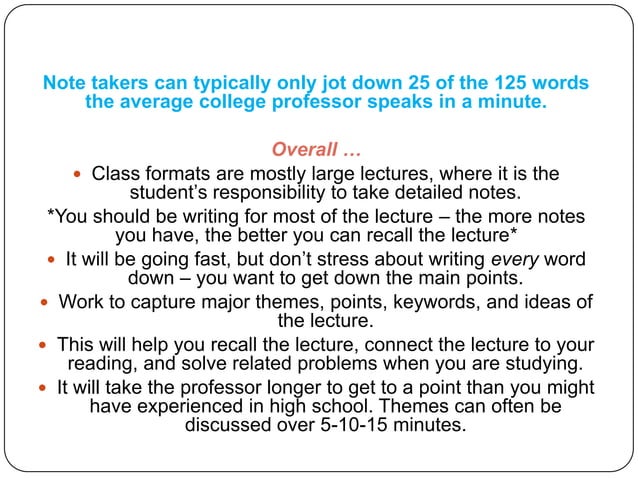 Note Taking Tips for Incoming Freshmen at UIC Honors College | PPT