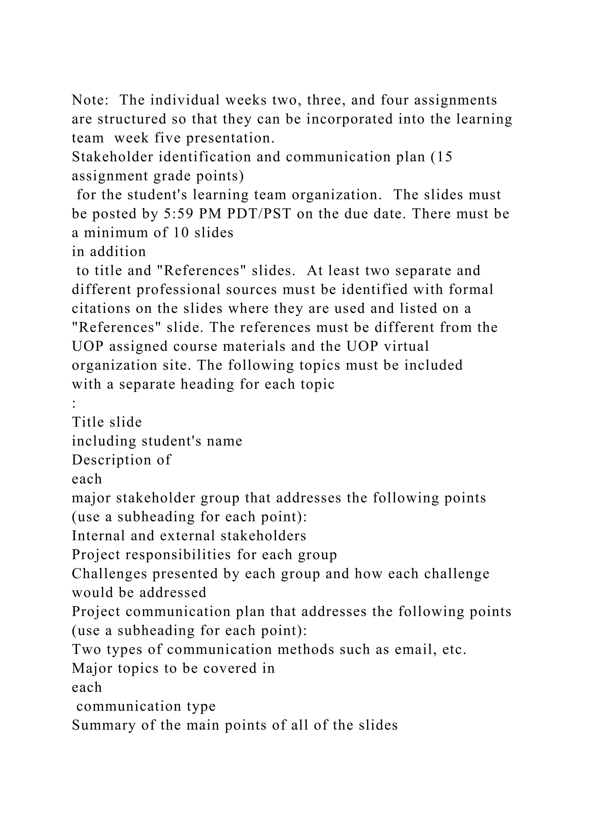 Note The individual weeks two, three, and four assignments are str.docx