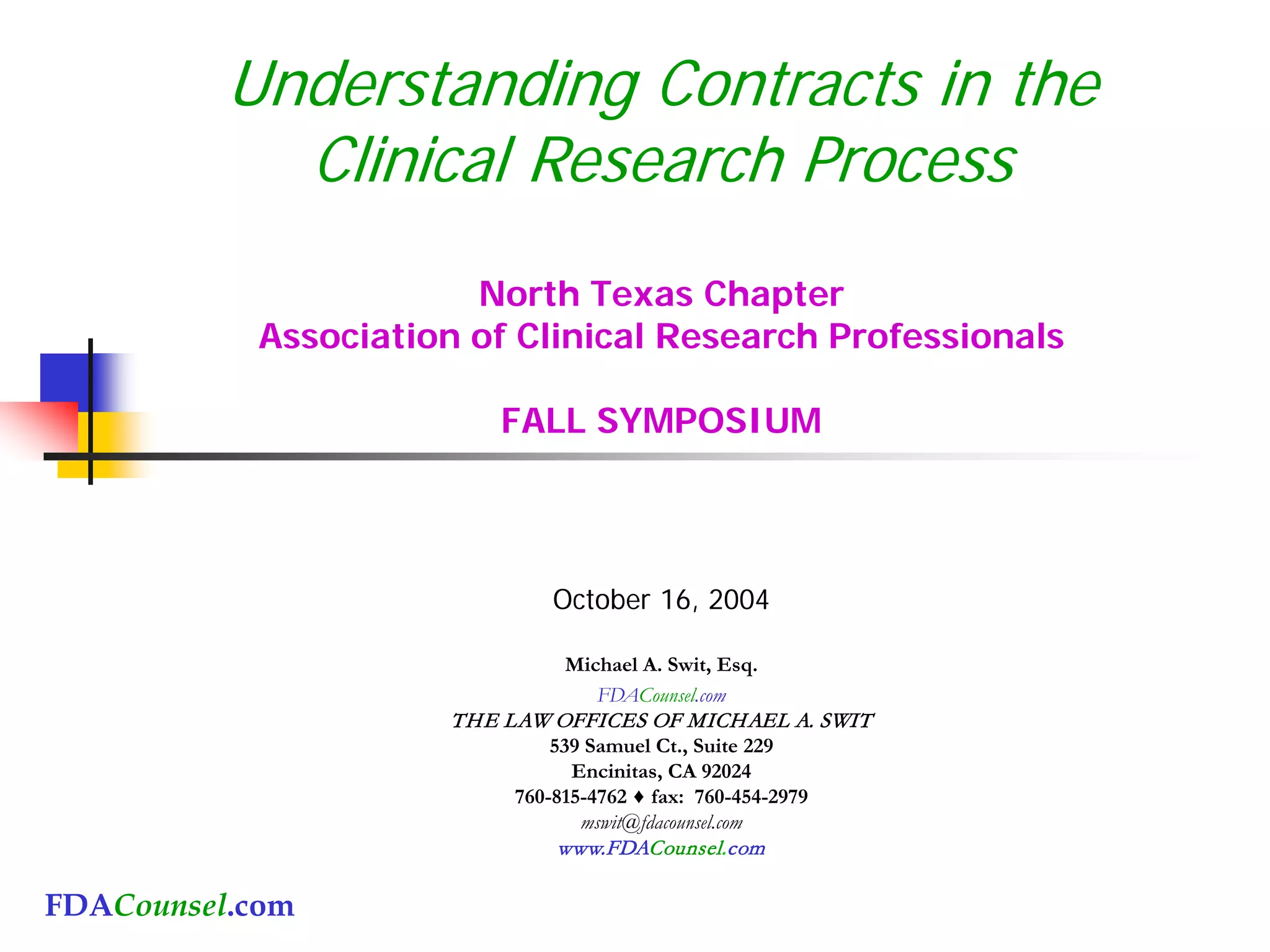 Understanding Contracts in the Clinical Research Process | PDF