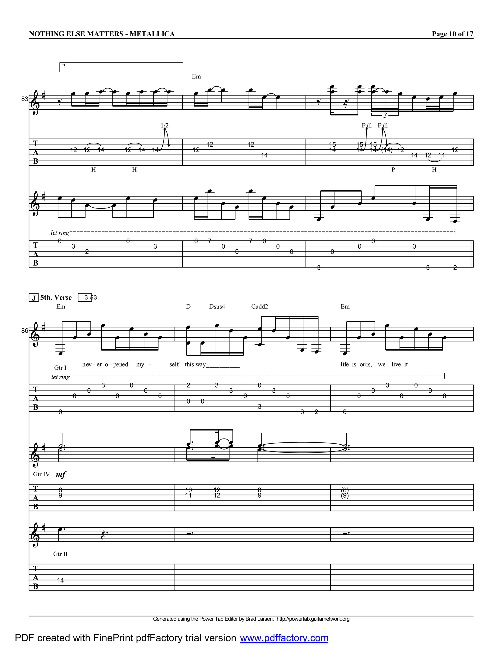 Metallica tablatura e partitura de guitarra de Nothing else matters | PDF