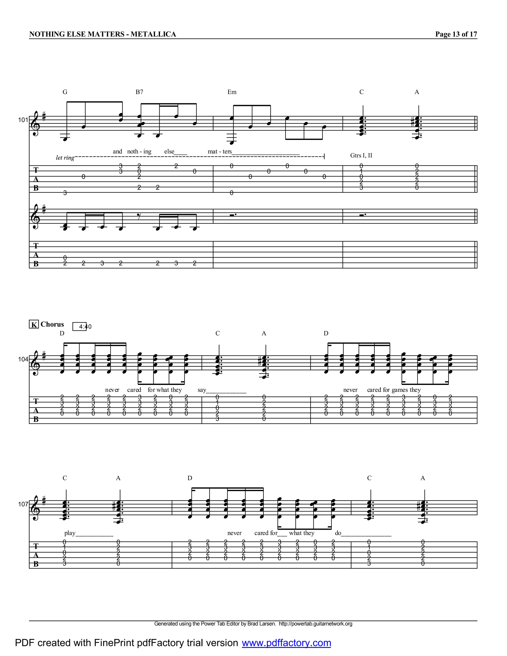 Metallica tablatura e partitura de guitarra de Nothing else matters | PDF