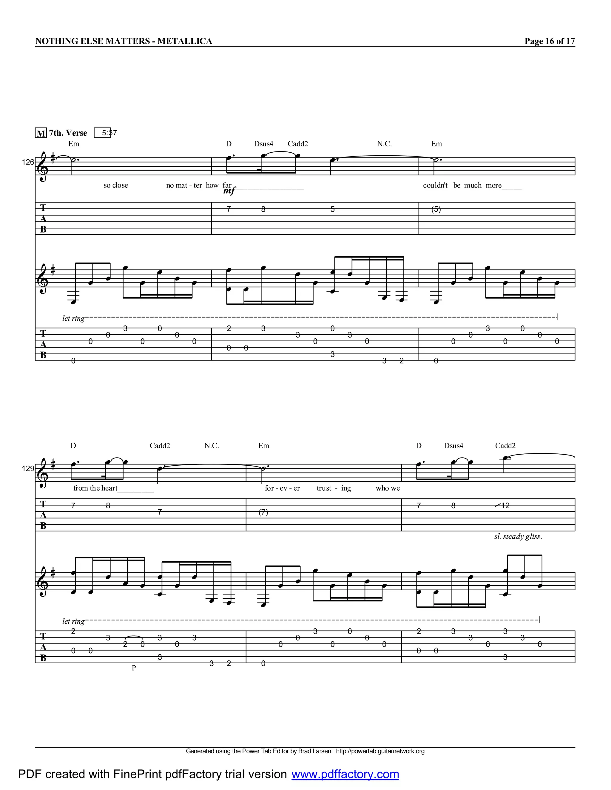 Metallica tablatura e partitura de guitarra de Nothing else matters | PDF
