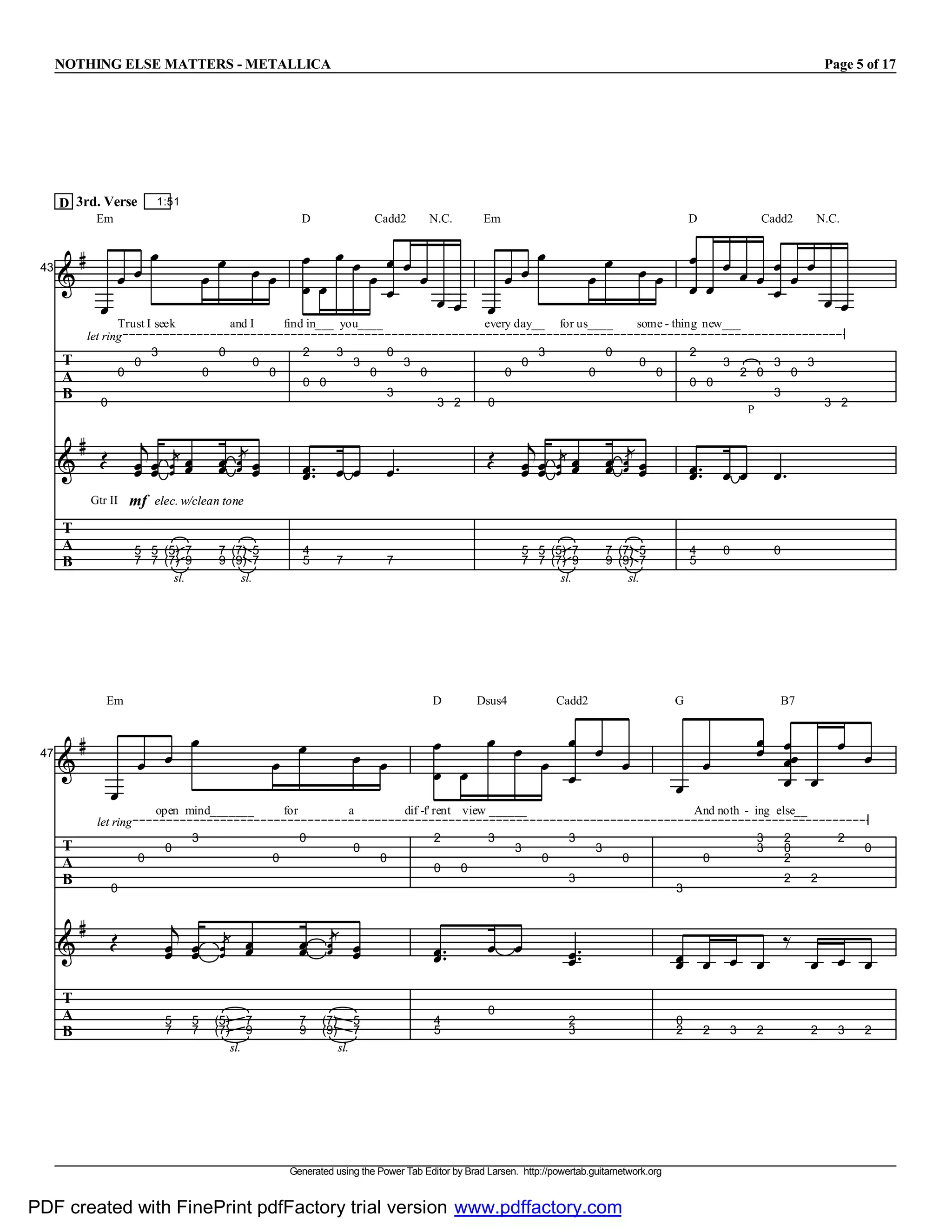 Metallica tablatura e partitura de guitarra de Nothing else matters | PDF