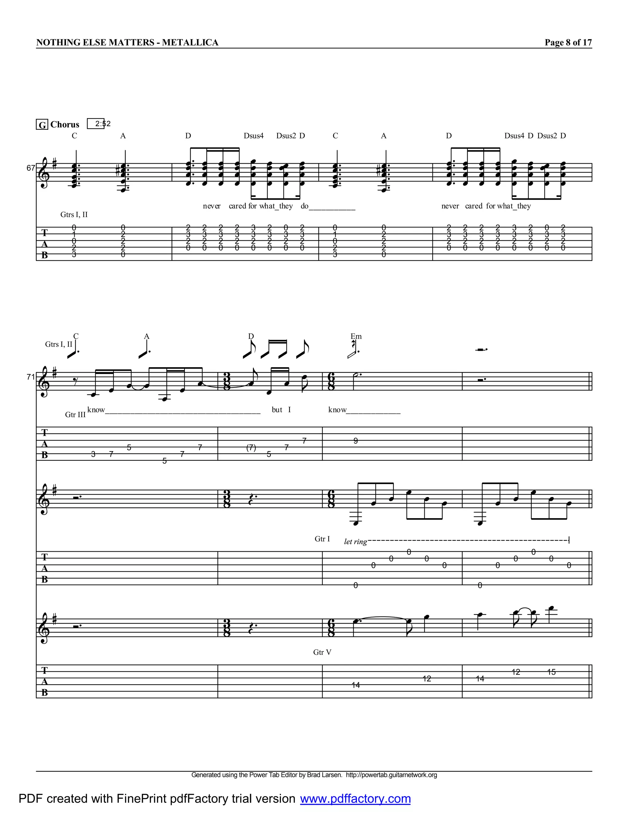 Metallica tablatura e partitura de guitarra de Nothing else matters | PDF