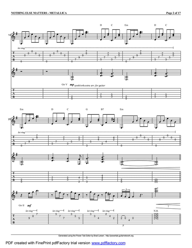 Metallica tablatura e partitura de guitarra de Nothing else matters ...