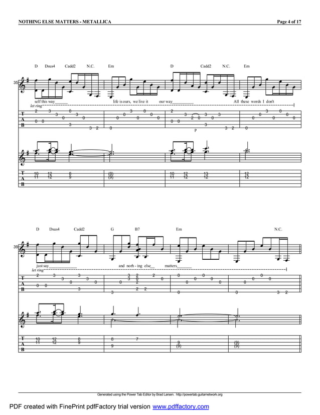Metallica tablatura e partitura de guitarra de Nothing else matters ...
