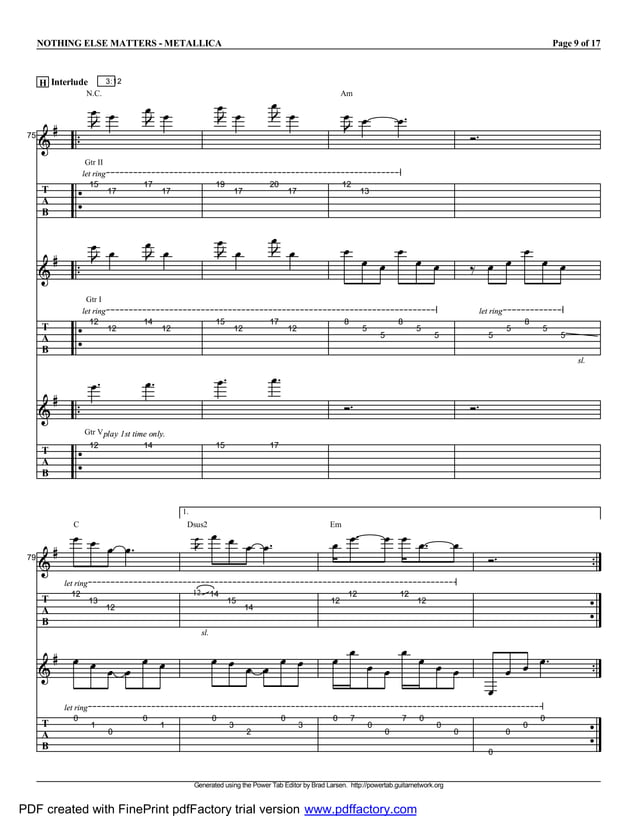 Metallica tablatura e partitura de guitarra de Nothing else matters ...