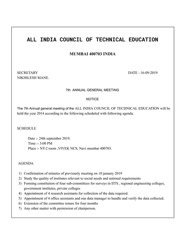EXAMPLE OF NOTICE (MEETING) | PDF