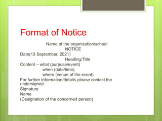 WHAT IS NOTICE WRITING - VALUE POINTS AND FORMAT | PPTX