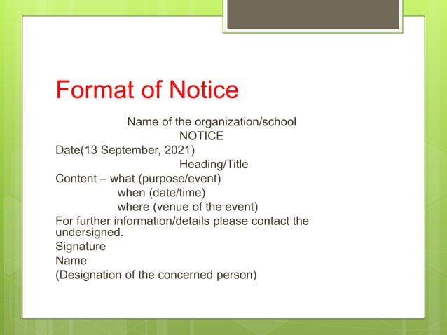 WHAT IS NOTICE WRITING - VALUE POINTS AND FORMAT | PPTX | World ...