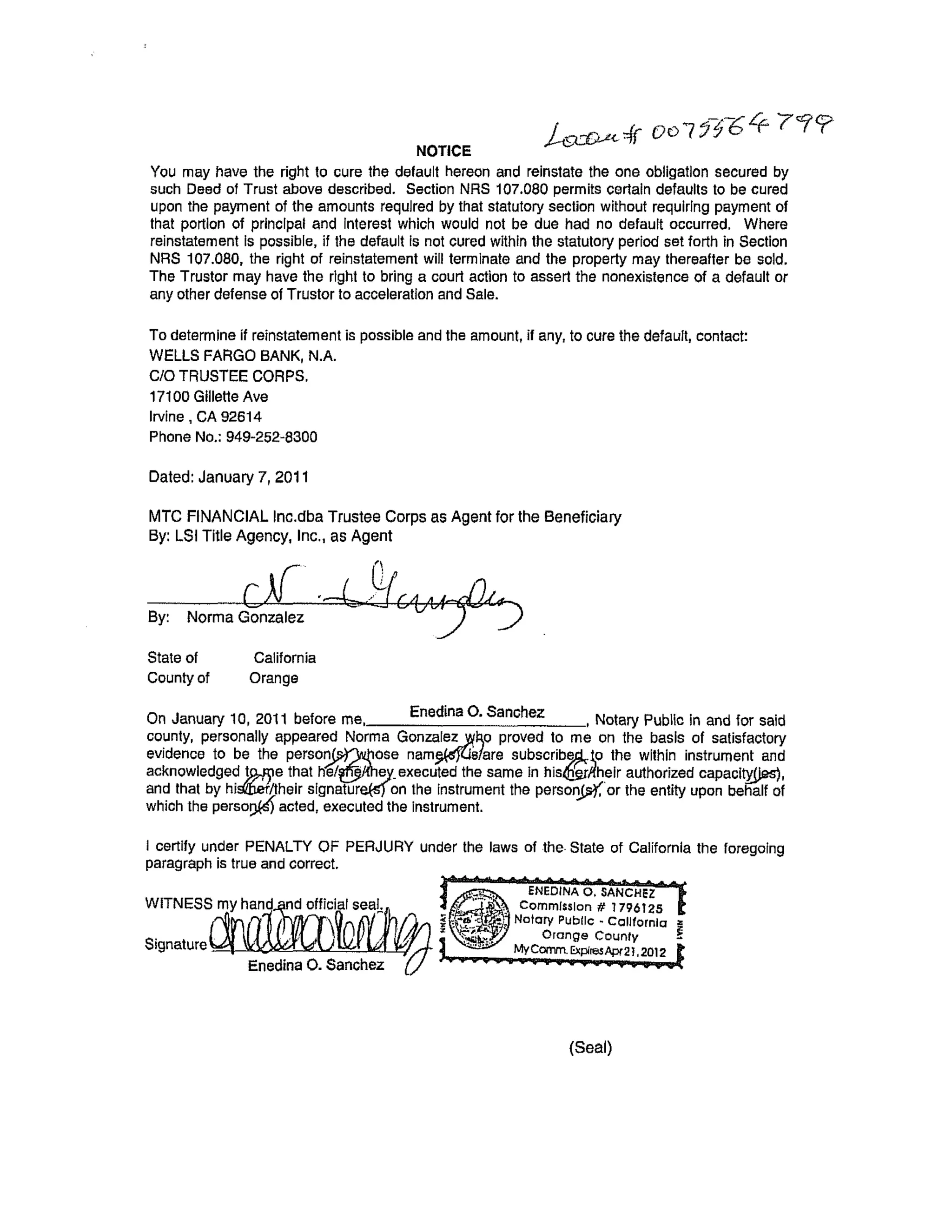 Notice of Breach Default- Sale of Real Property Under Deed of Trust | PDF