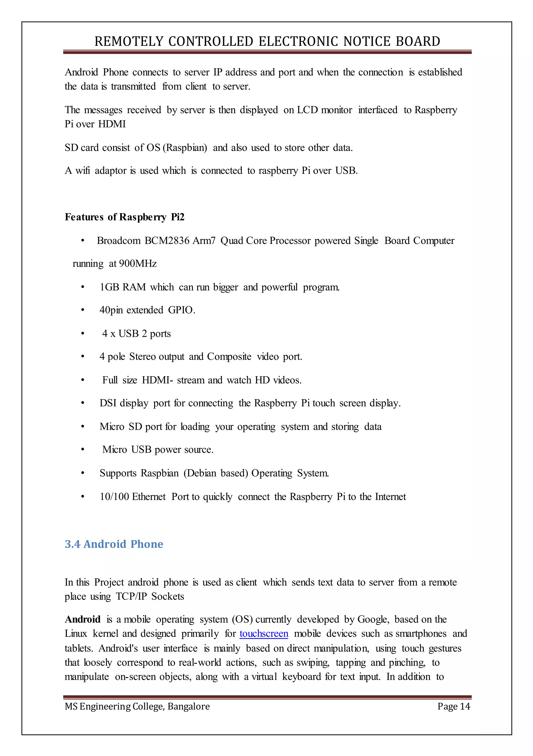 Electronic Notice Board Using Raspberry Pi And Android Phone Docx Operating Systems