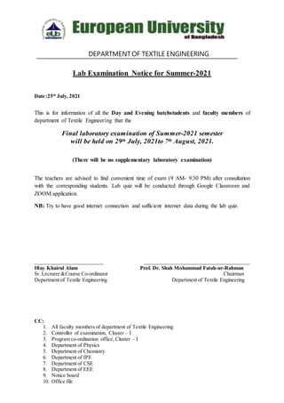 Notice for lab exam | DOCX