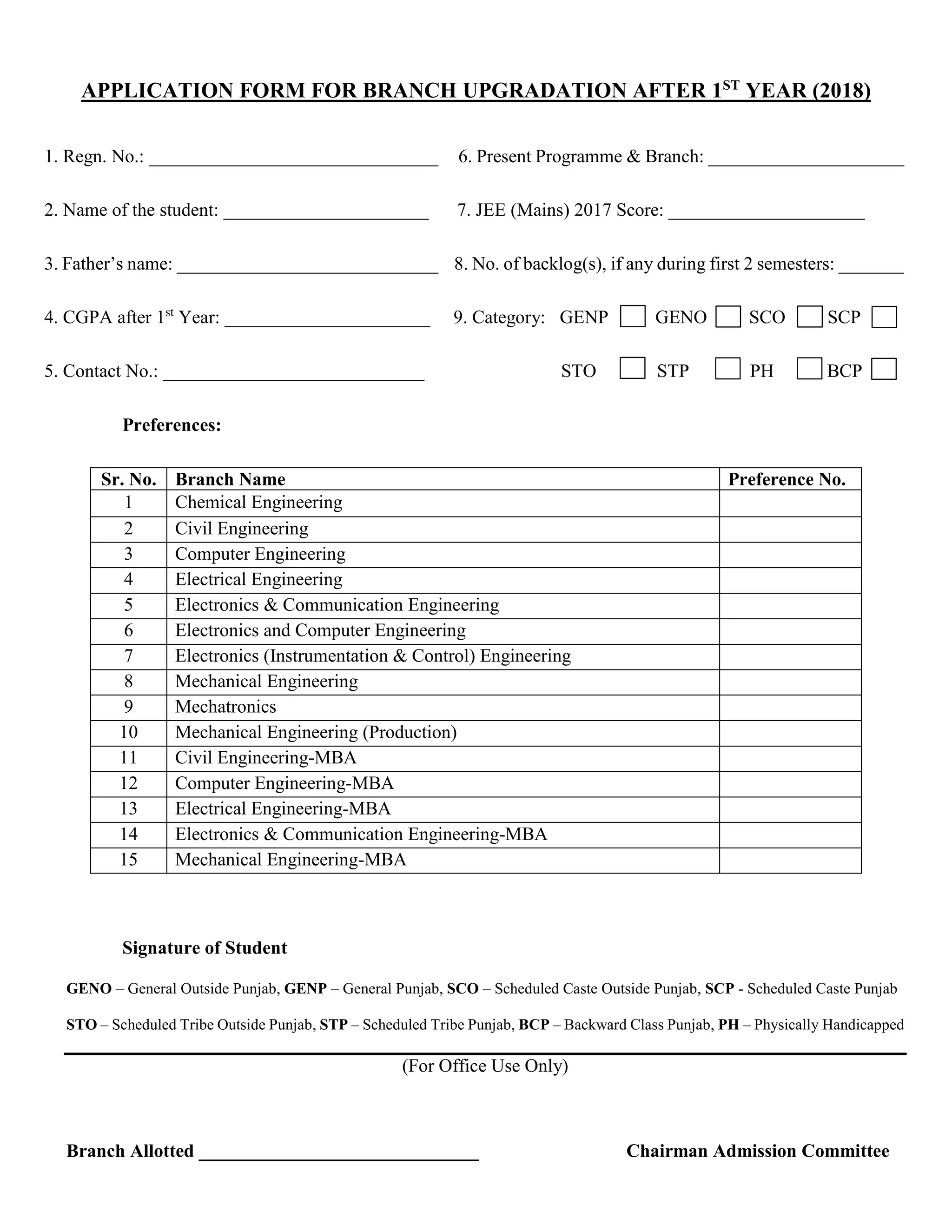 Notice for branch upgradation after completion of 1st year in ug ...