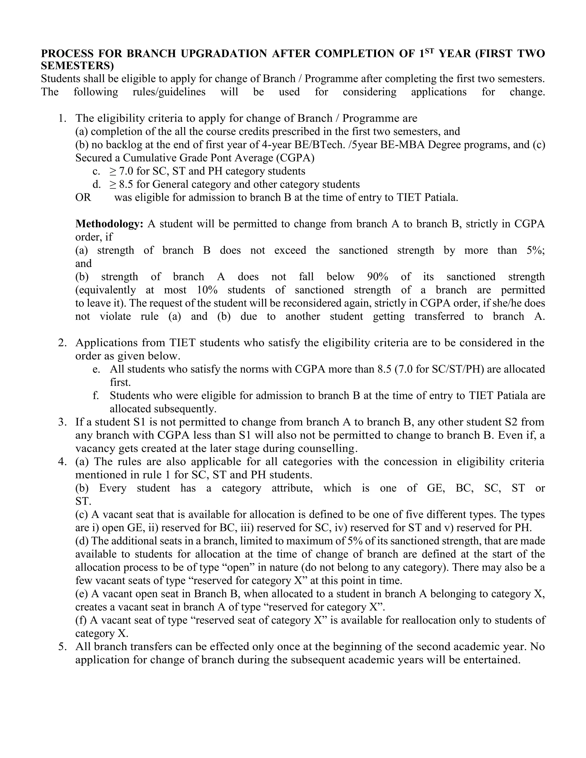 Notice for branch upgradation after completion of 1st year in ug programs (first two semesters ...