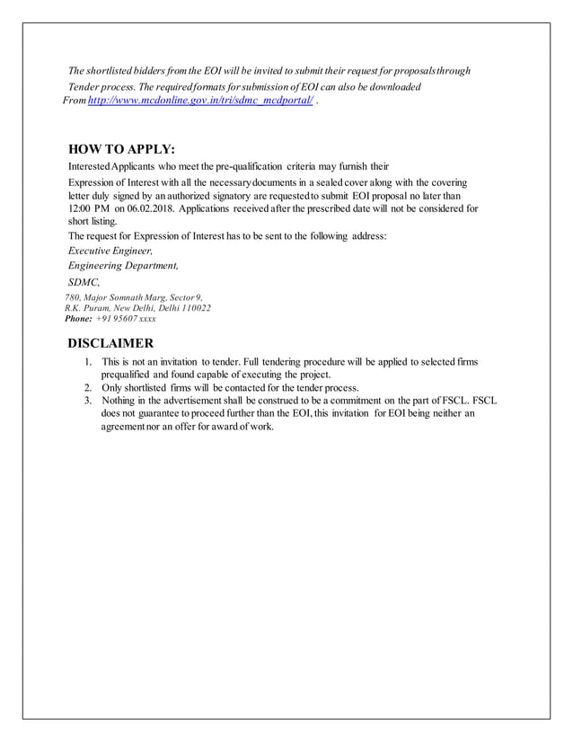 Sample Notice inviting expression of interest | PDF