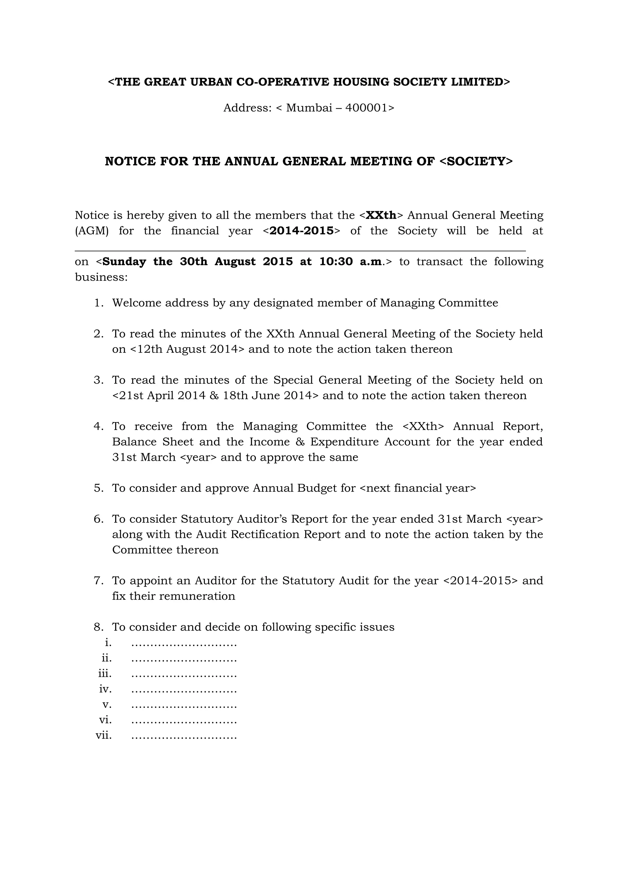 Notice of Annual General Meeting AGM | PDF