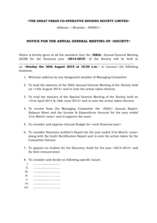 Notice of Annual General Meeting AGM | PDF