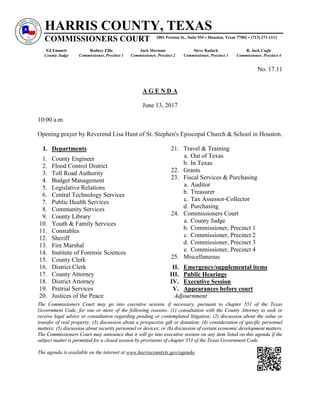 Notice of a Public Meeting Agenda - Harris County | PDF