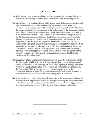 Notice of change of nomination form 3750 | PDF