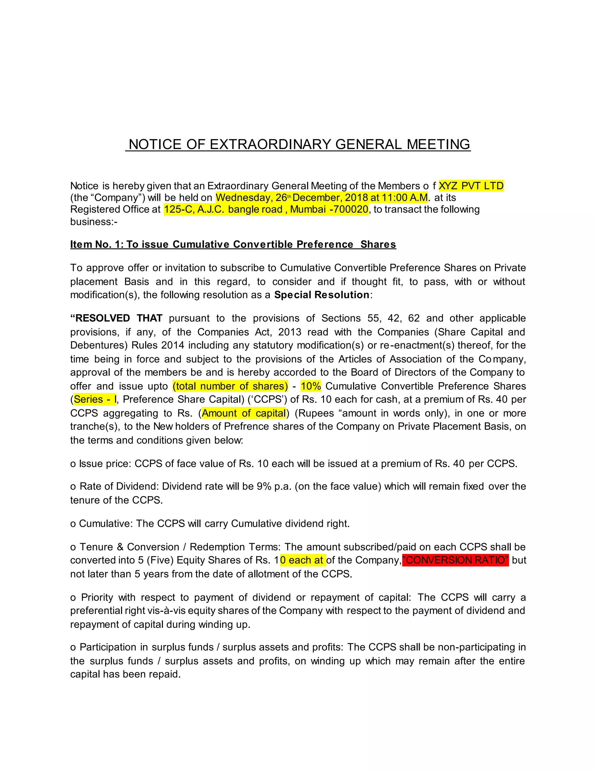 Notice of extraordinary general meeting | DOCX