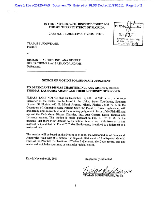 Notice of motion for summary judgment | PDF